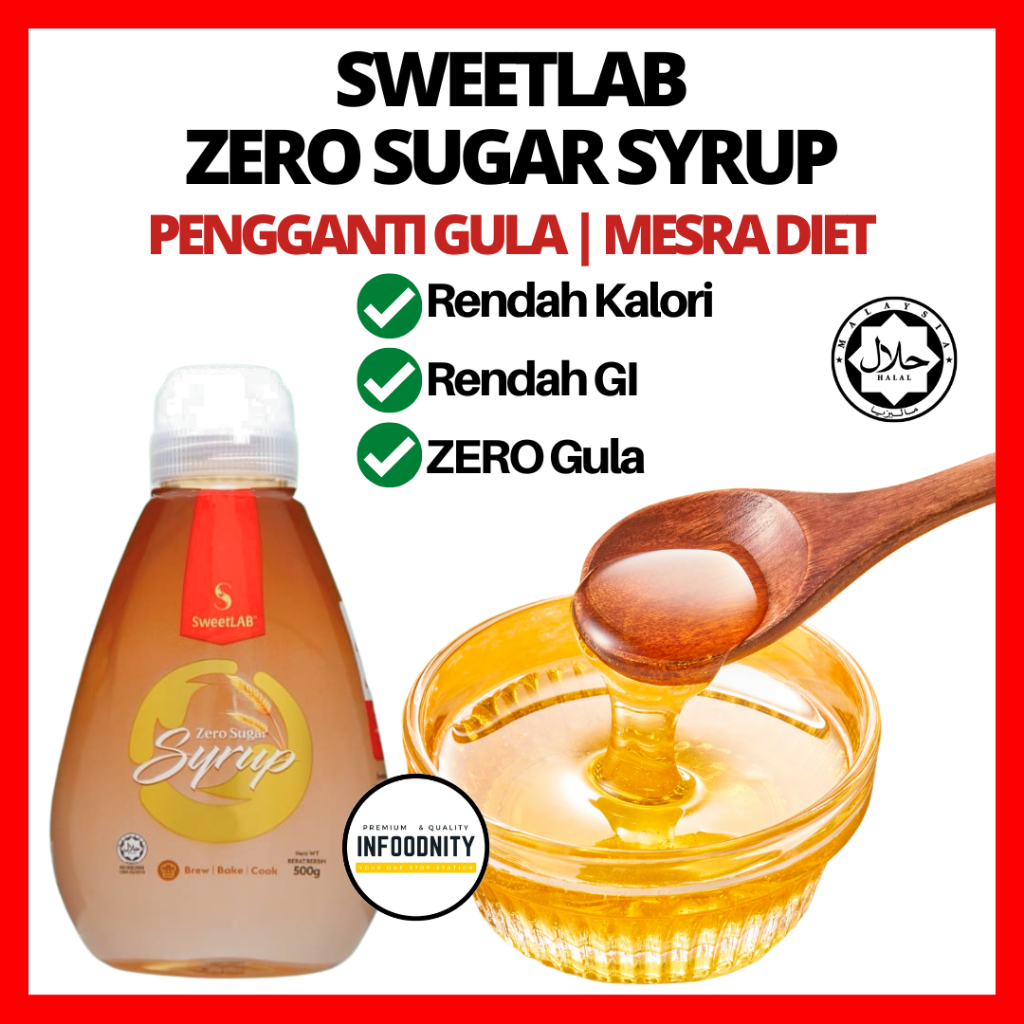 SWEETLAB Zero Sugar Syrup (500g) Pemanis Sirap Gula Sihat Pancake Honey ...