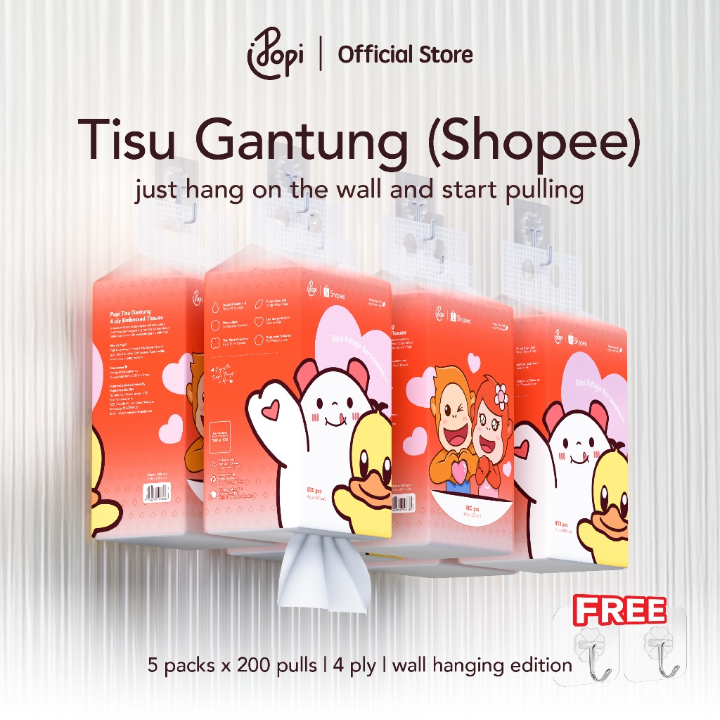 5 packs of 4 Layer Shopee Hanging Tissue Popi | 4 ply Air-Cushion Tissues | Shopee Singapore