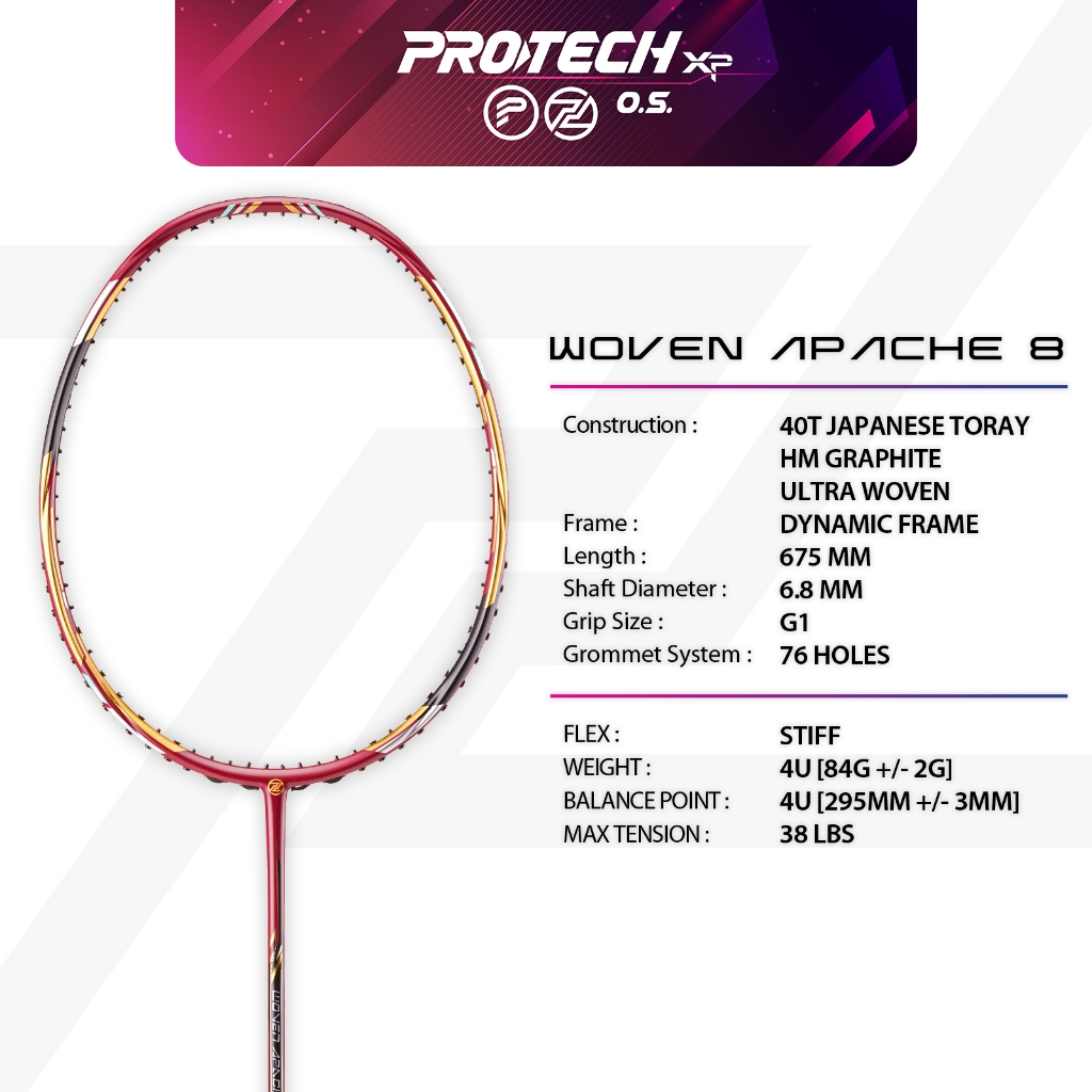 PROTECH Badminton Racket - Woven Apache 8 (New Colour)(MAX 35LBS) (FREE ...