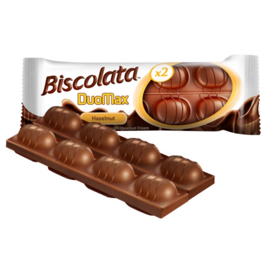 BISCOLATA DuoMax x2 HAZELNUT , Milk CHOCOLAT e Coated Wafer with ...