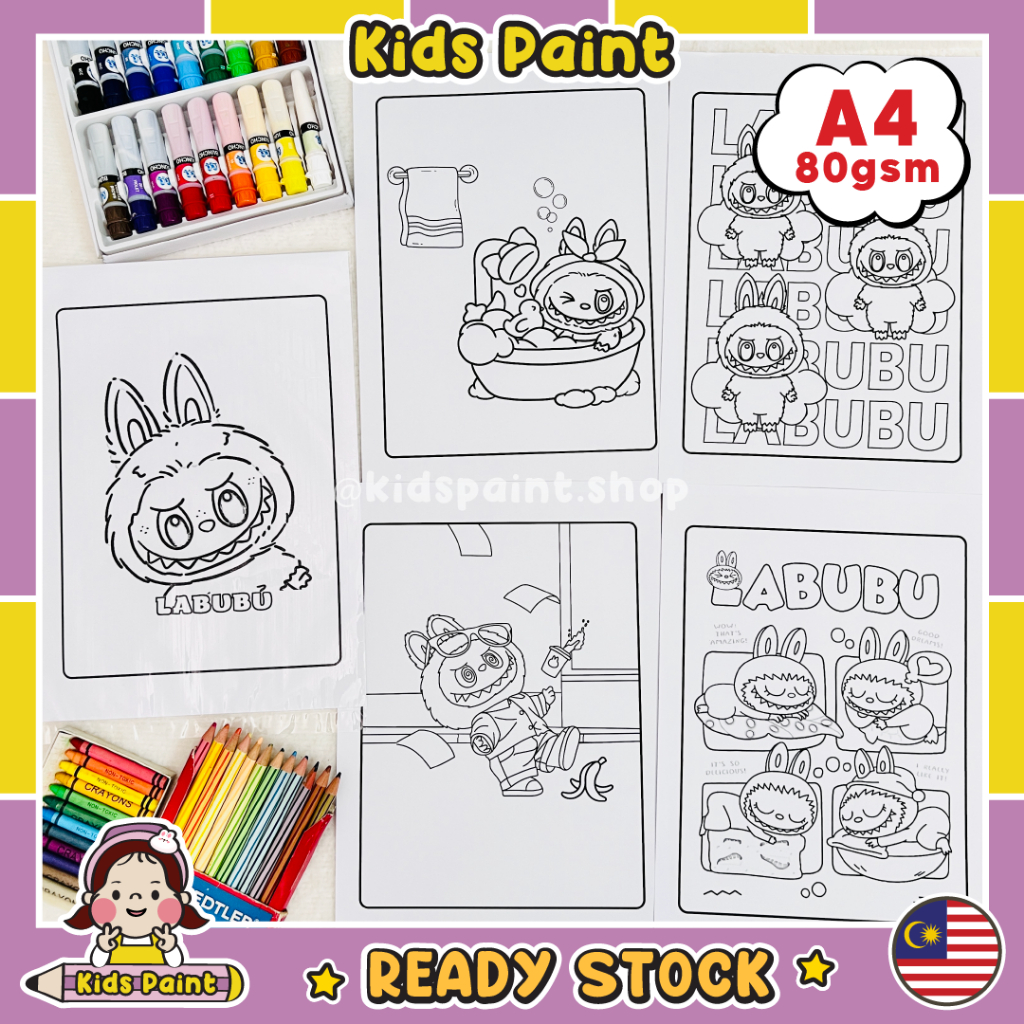 [KidsPaint] Labubu 20 Sheets Kids Coloring Paper (A4 Print Out) Buku ...