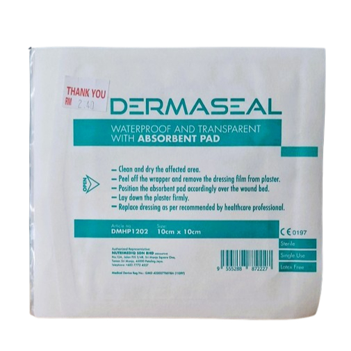 Dermaseal Waterproof and Transparent Dressing with Absorbent Pad (10cm ...