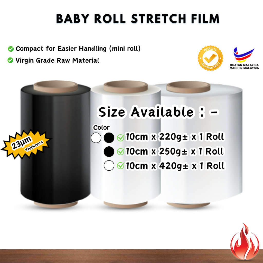 Baby Mini Wrapping Stretch Film Roll Black / Clear (100mm x 220/230/250 ...