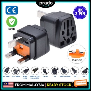 PRADO Universal 3 Pin Plug With Fuse 13A Multi Pin To 3 Pin UK Plug ...