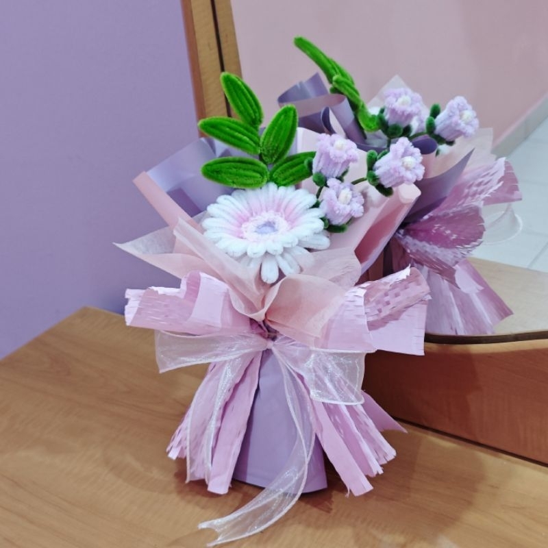 Chenille stem pipe cleaner daisy flower bouquet kawat bulu bunga ...