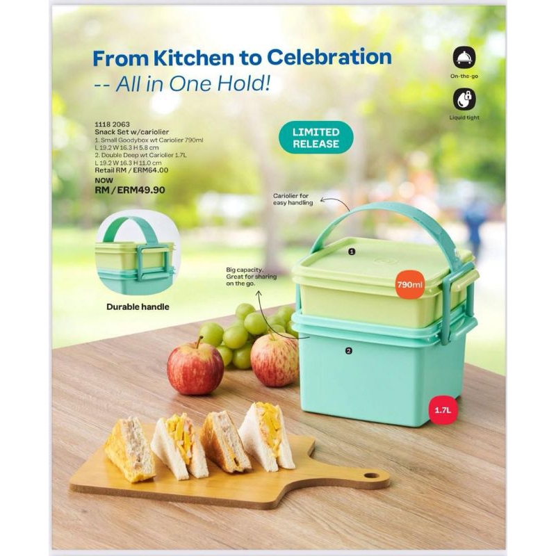 Tupperware Double Delight / Snack Set with Cariolier - Small Goody Box ...