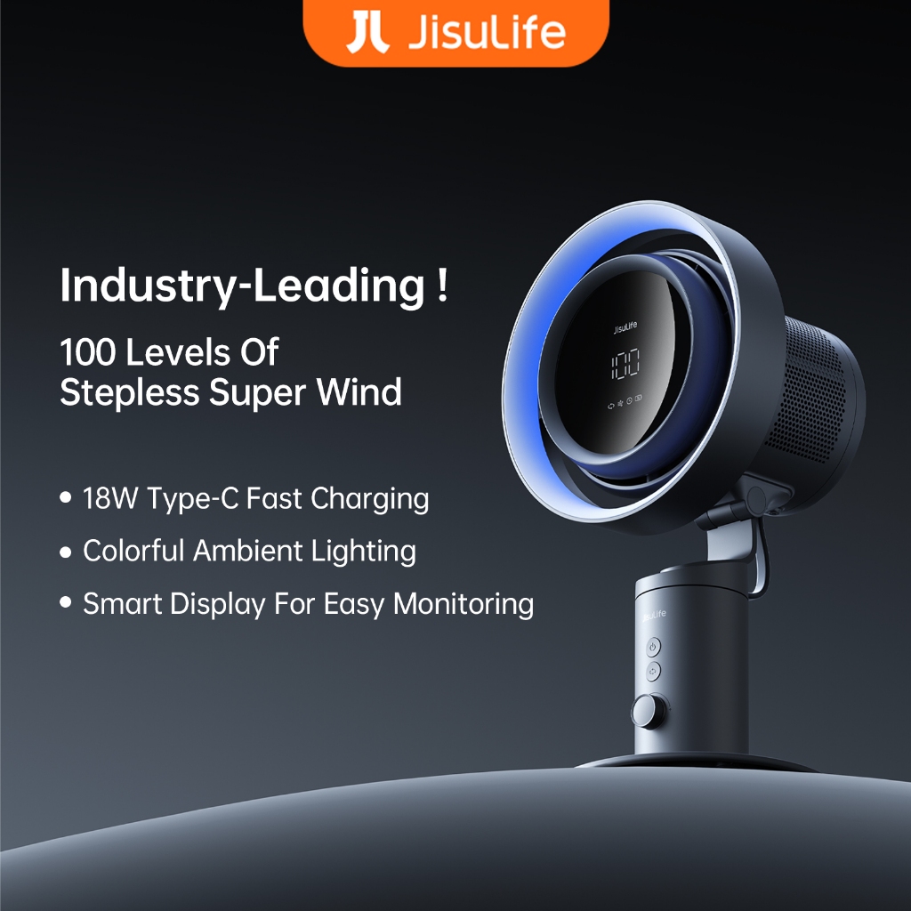 JISULIFE Portable Bladeless Table Fan Pro 3 - Dark Grey (8000mAh ...