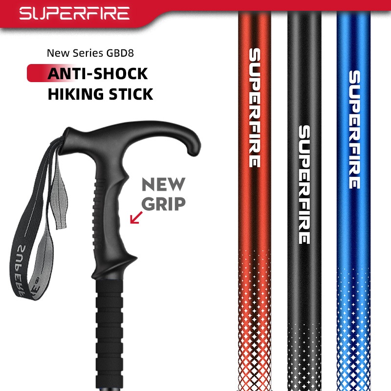 Superfire Hiking Stick Anti-shock Light weight aluminium 6061 Ergonomic ...