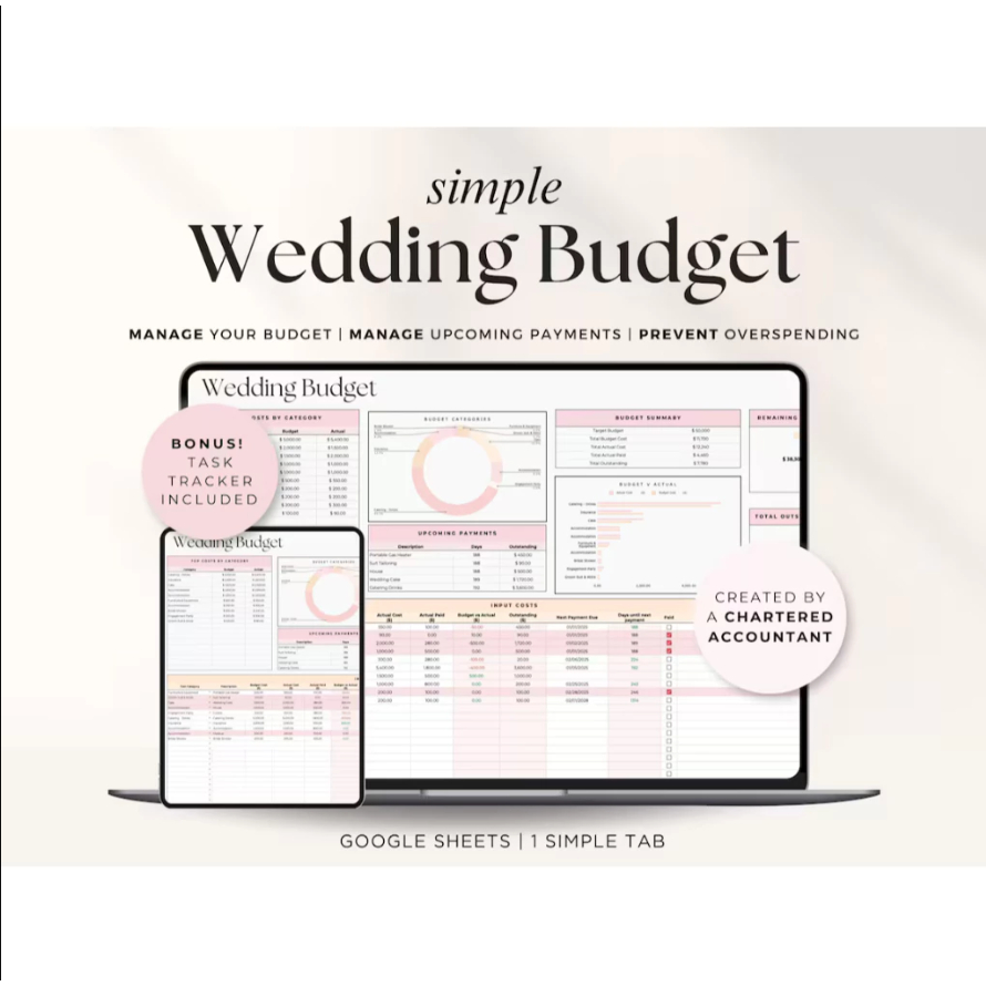 Wedding Budget Planner Google Sheets Expense Tracker Spreadsheet ...