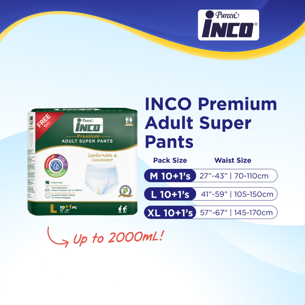 Pureen INCO Premium Adult Super Pants [Pull-up] (10's + 1's) | Shopee ...