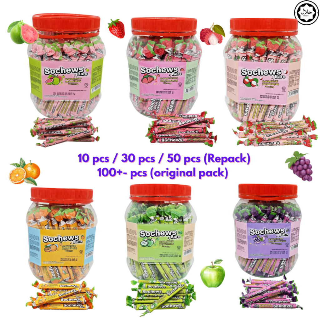 Sochews Bars Fruity Chewy Candy (10/30/50/100pcs) Gula Kunyah Laici ...