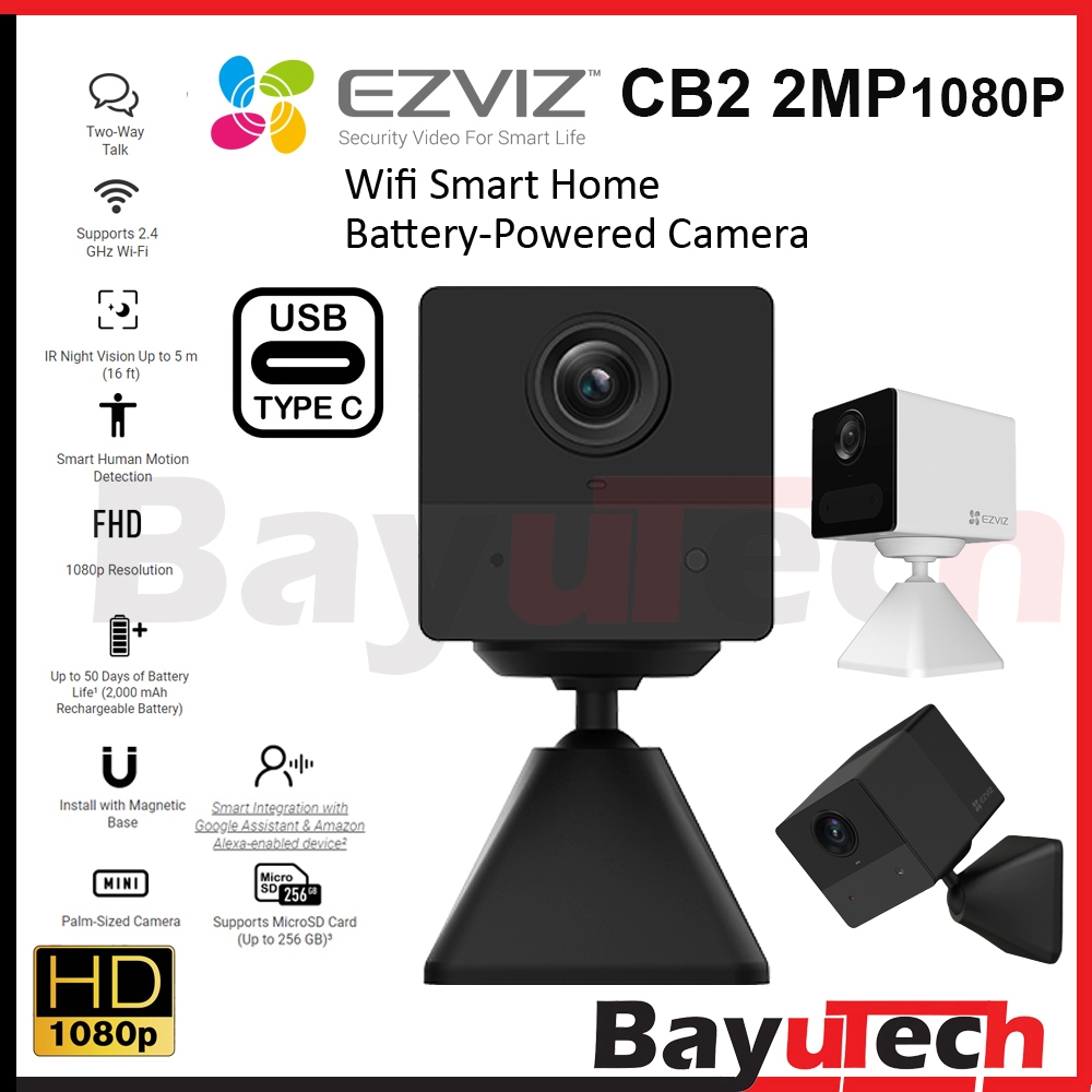 EZVIZ CB2 BC2 Mini Palm Sized Indoor Wire-Free Rechargeable Battery Wi-Fi CCTV Camera, Smart ...