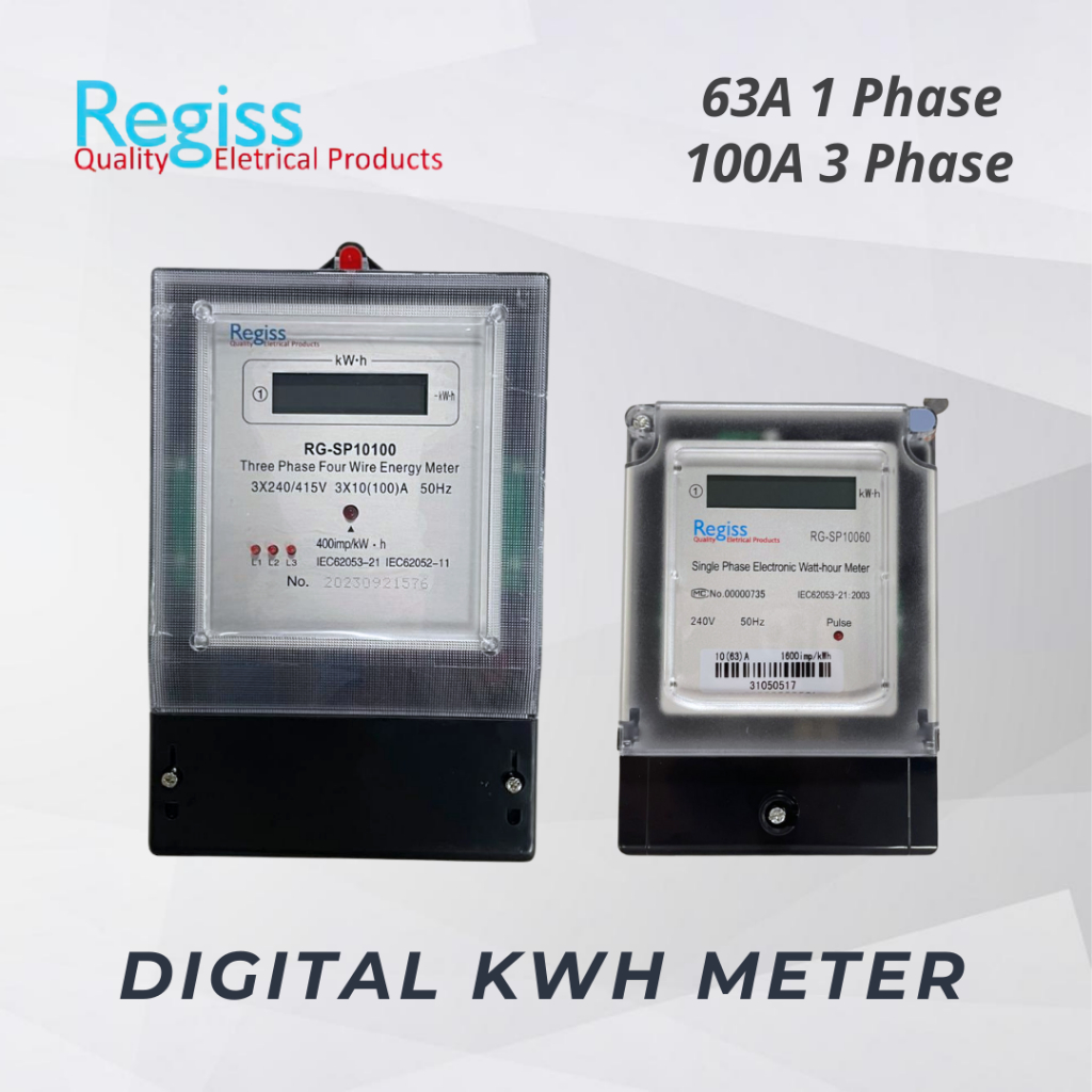 Regiss Digital Kwh Meter 63A 1 Phase 100A 3 Phase Electronic Watt-hour Meter | Shopee Singapore