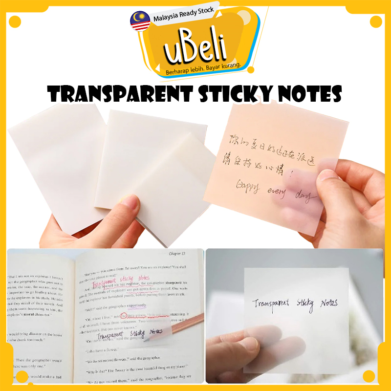 [uBeli] Kertas Nota 50 Sheets Transparent Note Sticky Memo Pad Clear ...