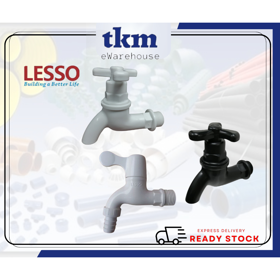 [TKM] LESSO PVC PLASTICS BODY BIB TAP C/W HOSE / WHITE & BLACK ...