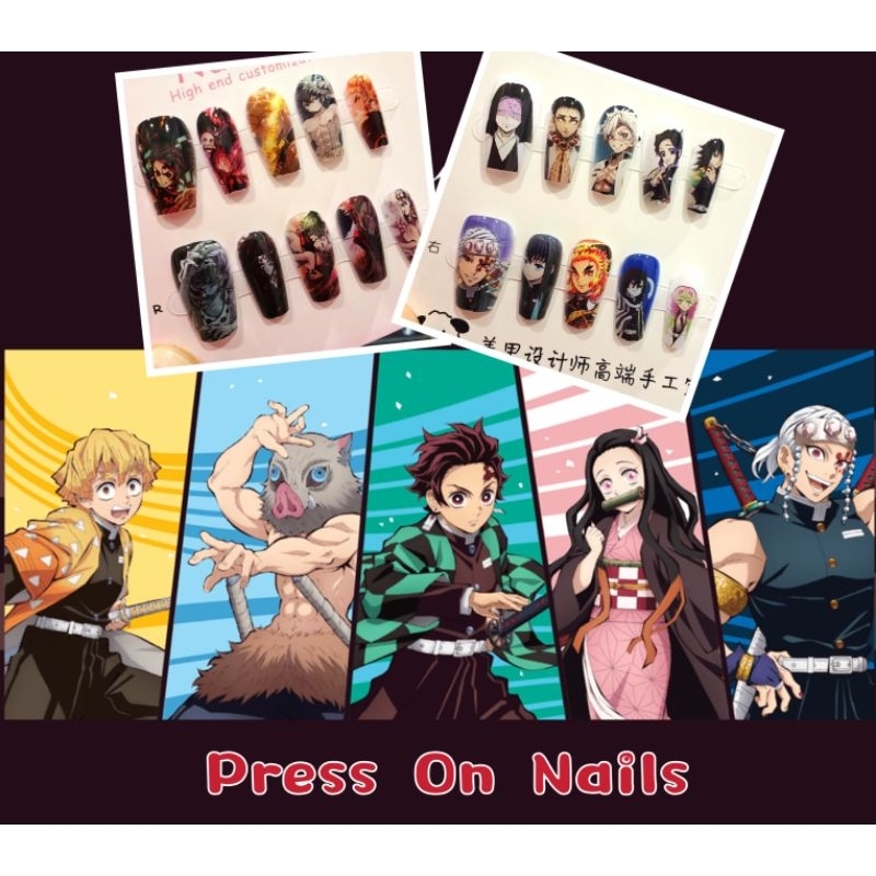 Demon Slayer Press On Nails Fake Nail Tanjiro Zenitsu Inosuke | Shopee Singapore