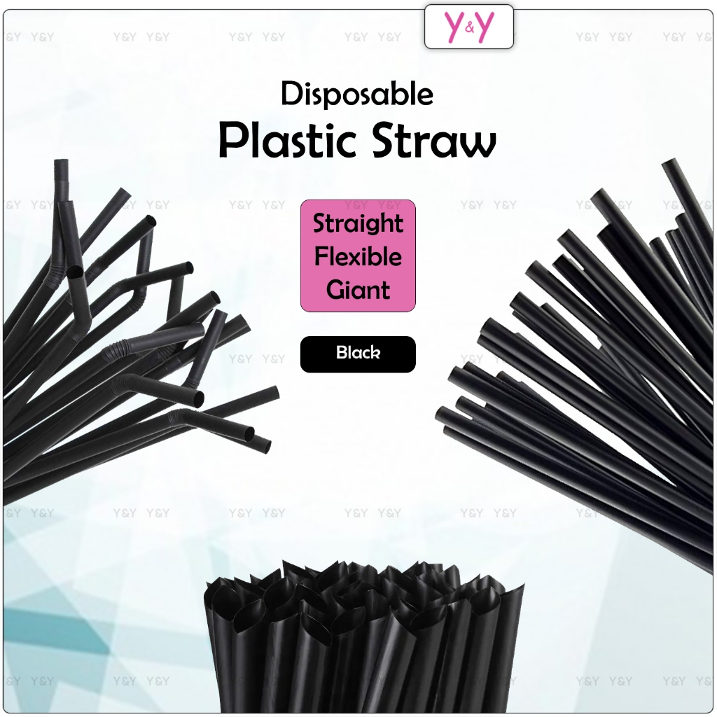 Disposable Flexible, Straight, Giant Plastic Straws - Black, Individual ...