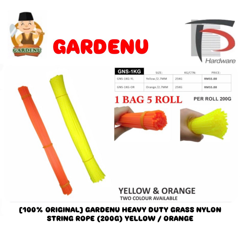 GARDENU HEAVY DUTY GRASS NYLON STRING ROPE (200G) YELLOW / ORANGE ...