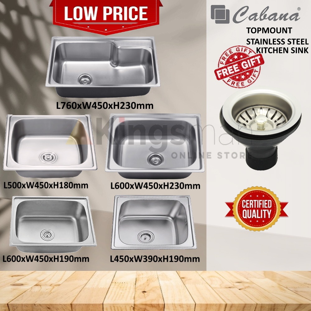 [Kingsman] Cabana Top Mount Sink Single Bowl Sink Stainless Steel ...