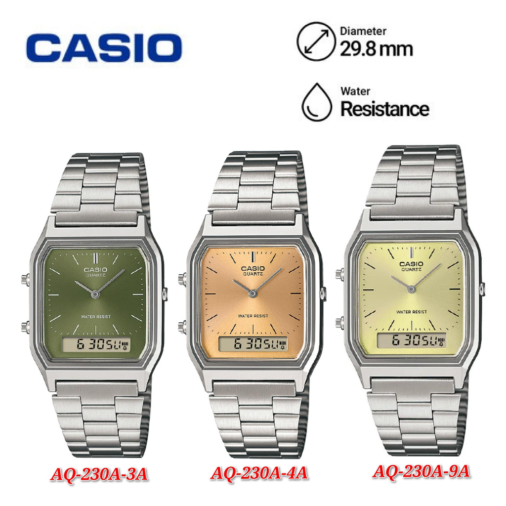 Casio Vintage AQ-230A Silver Stainless Steel Men Watch / Women Watch ...