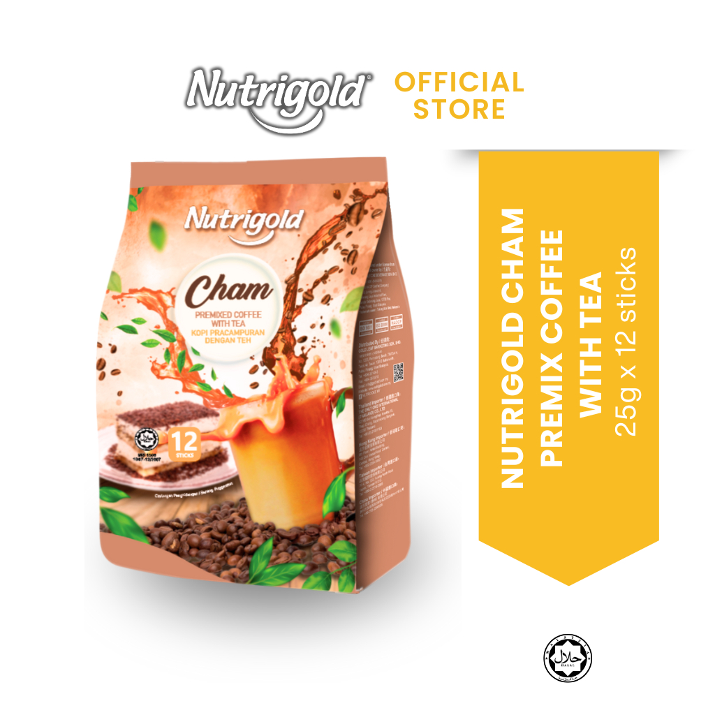 Nutrigold Cham Premixed Coffee with Tea (30g x 12 sticks) | Shopee ...