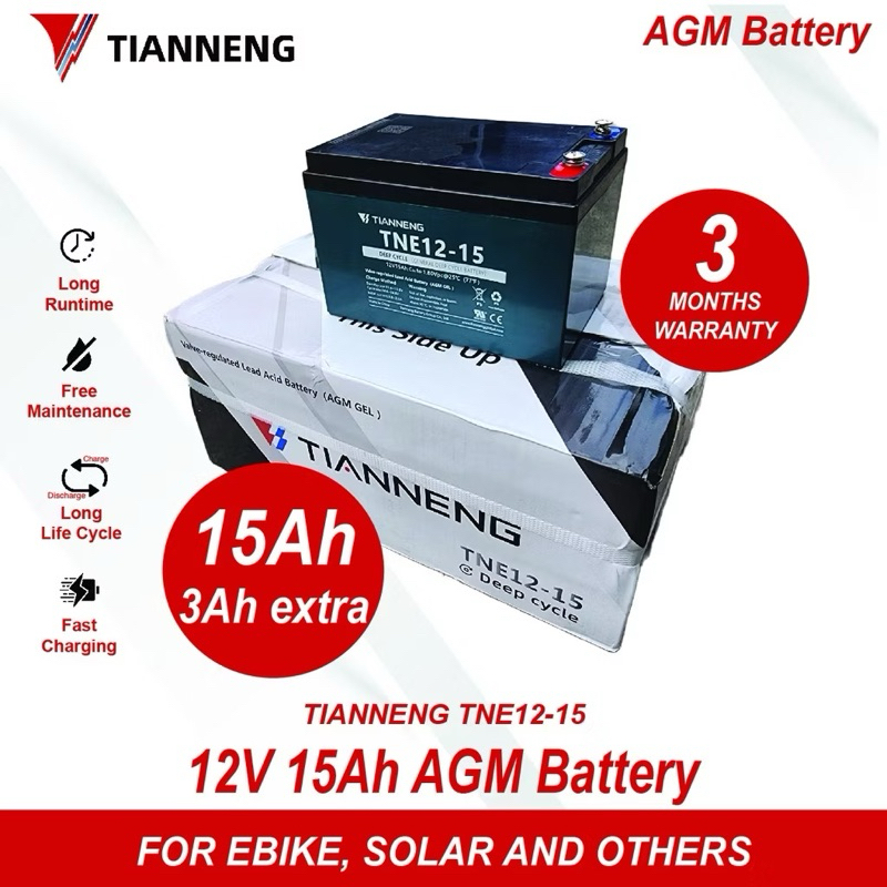 TIANNENG 12V 15Ah AGM Battery for Ebike, Solar and others | Shopee ...