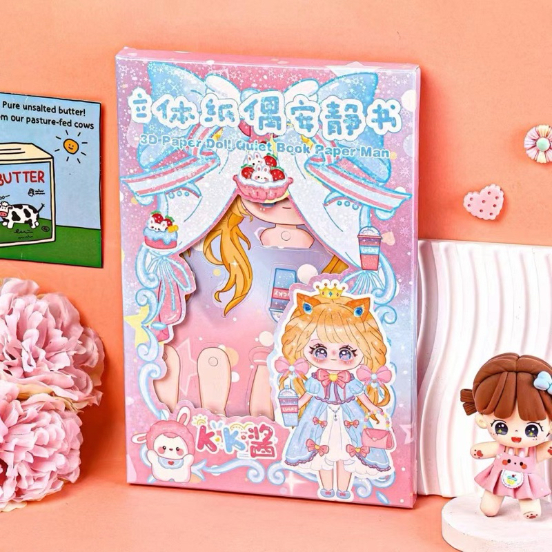 3D paper doll quiet paper book creative handmade books cute girl dress ...