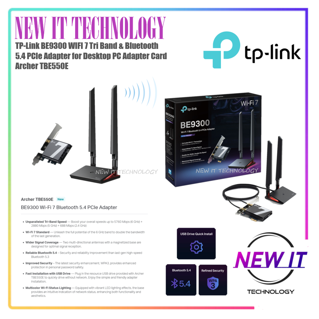 TP-Link BE9300 WIFI 7 Tri Band & Bluetooth 5.4 PCIe Adapter for Desktop ...