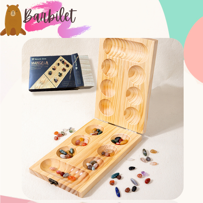 50PCS Colourful Natural Stones Wooden Folding Board Game Kids Family ...