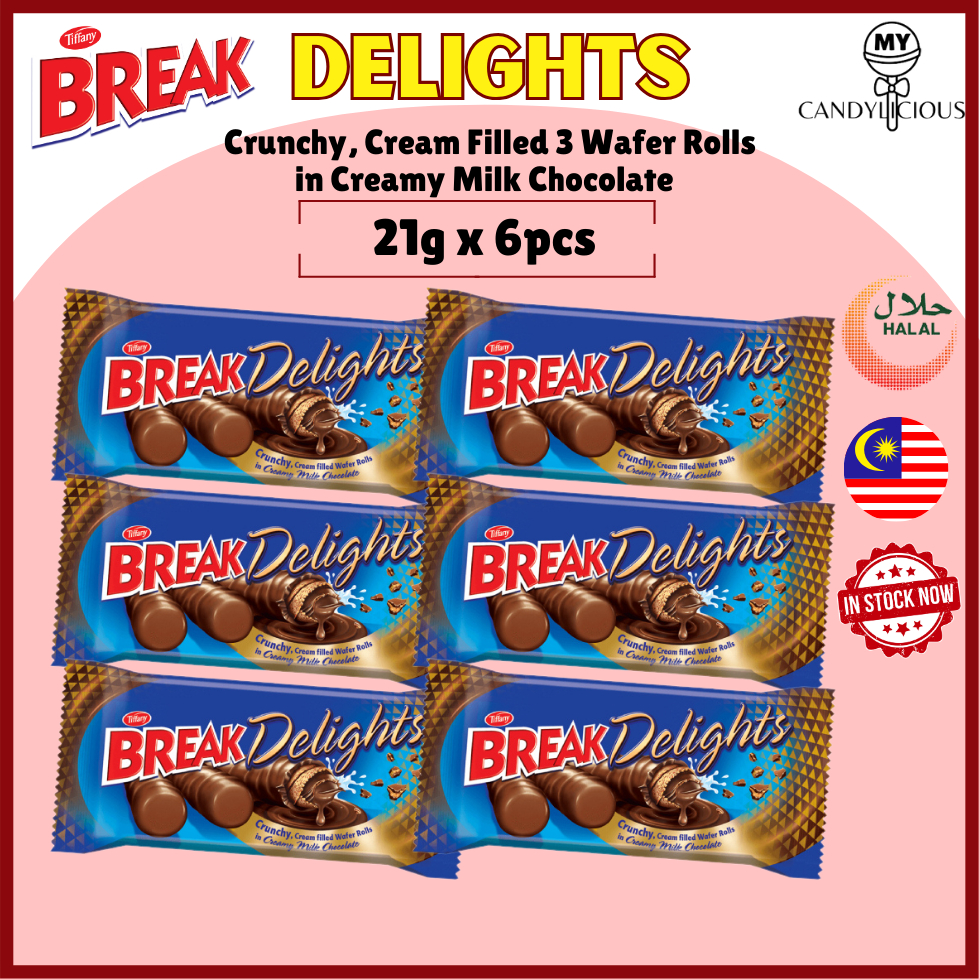 21g x 6pkts BREAK DELIGHTS Crunchy Chocolate Biscult Wafer Roll Coklat ...