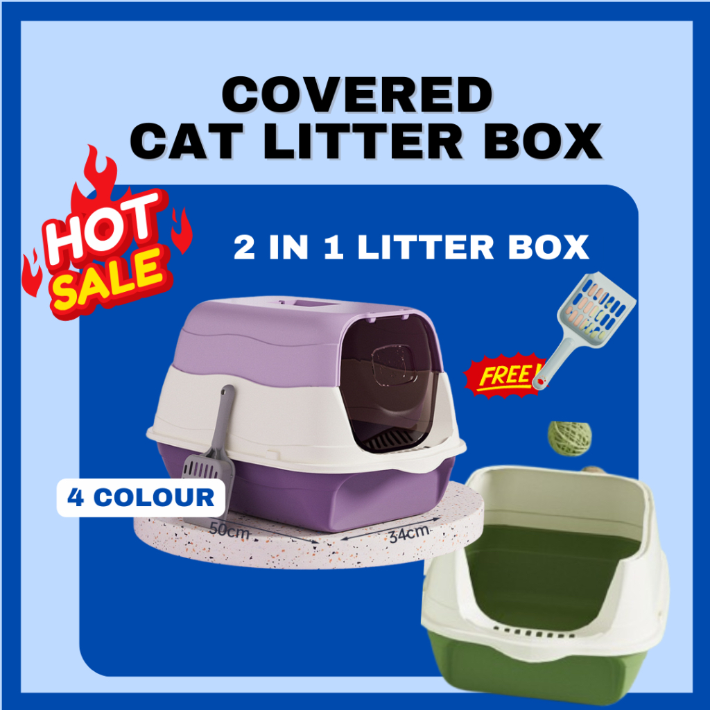 Covered Cat Litter Box 2in1 Covered Large Cat Litter Box Sand Holder ...