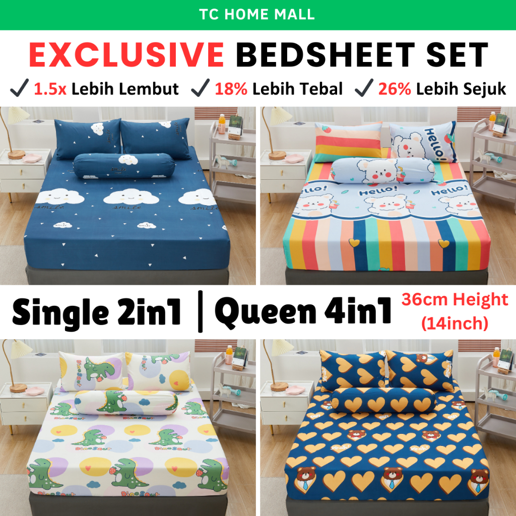 Cadar Single Cartoon Bedsheet 2 in 1 Cadar Budak Cadar Kartun Queen 4 ...