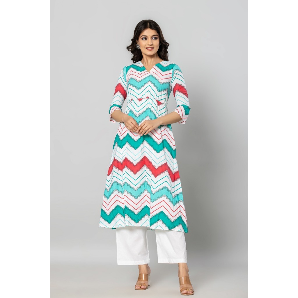 (Ready Stock) Wave Design Cotton Round Kurti With Palazzo For Women ...