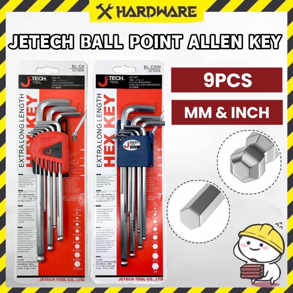 JETECH TOOL 9PCS HEAVY DUTY EXTRA LONG HEX WRENCH SET/BALL POINT ALLEN ...