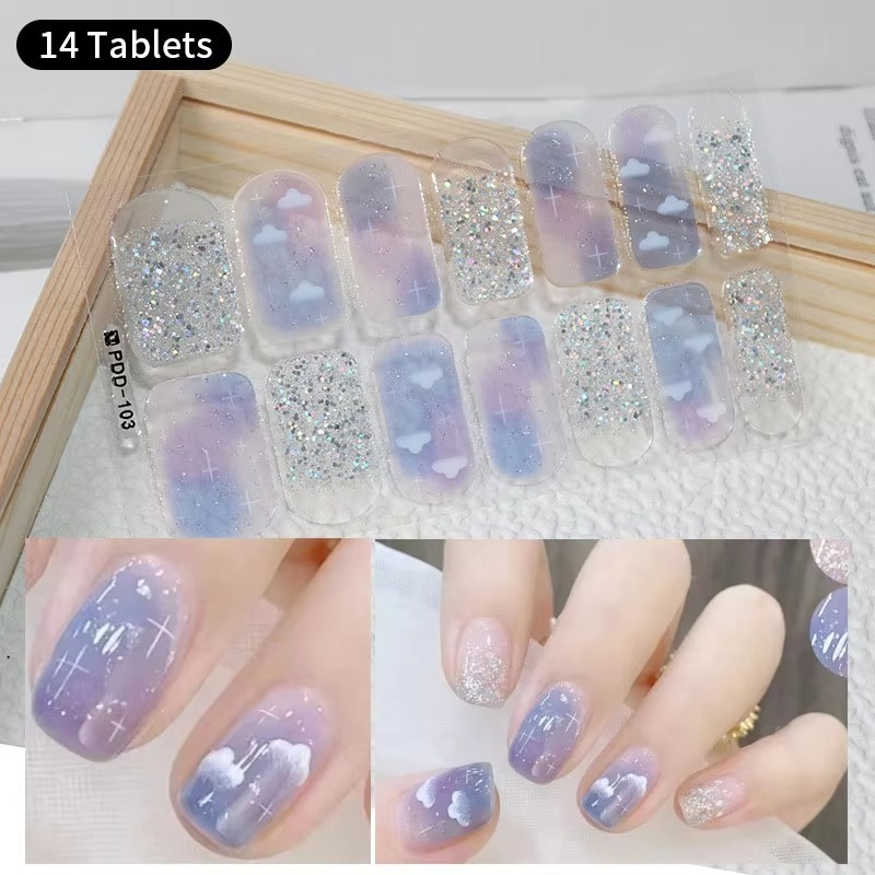 QUINNAS Self Adhesive Semi Cured Gel Nail Strip 1401 UV Gel Full Wraps ...