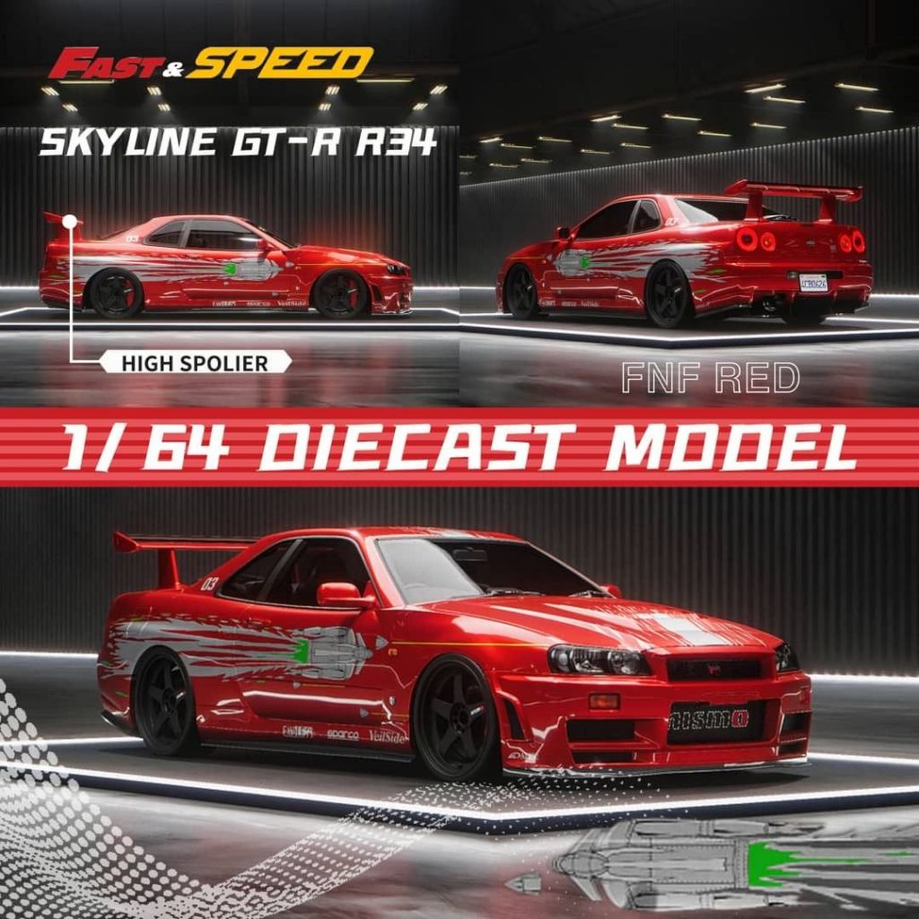 FAST SPEED 1/64 FNF RED SKYLINE GT-R R34 | Shopee Singapore