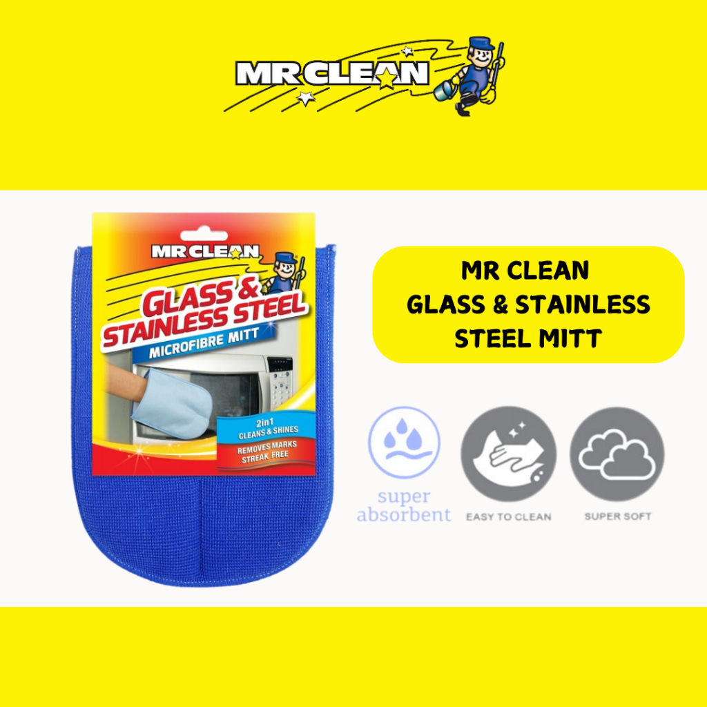 ABMH004 Mr Clean Glass & Stainless Steel Microfibre Cloth Mitt | Shopee ...