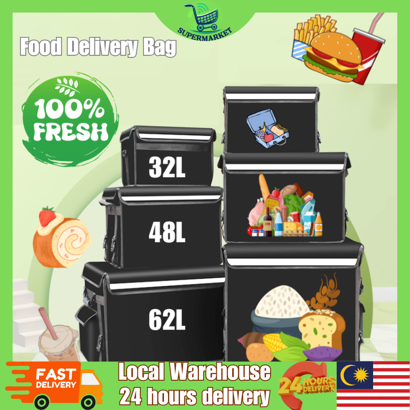 Food Delivery Bag Waterproof 32L/48L/62L Insulated Beg Penghantaran ...