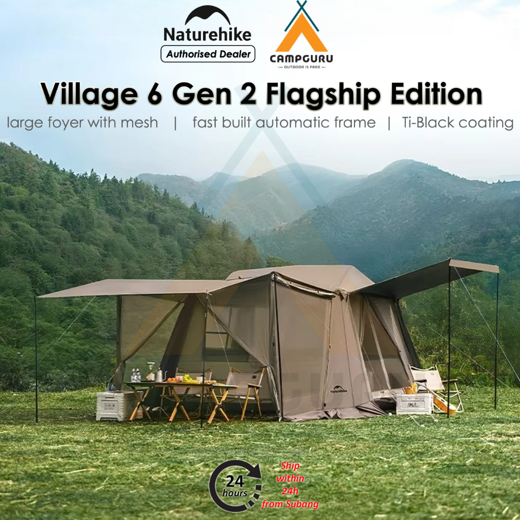 Naturehike Village 6 Gen 2 Flagship Edition Fast Automatic Cabin Tent Ti-Black Coating Camping ...