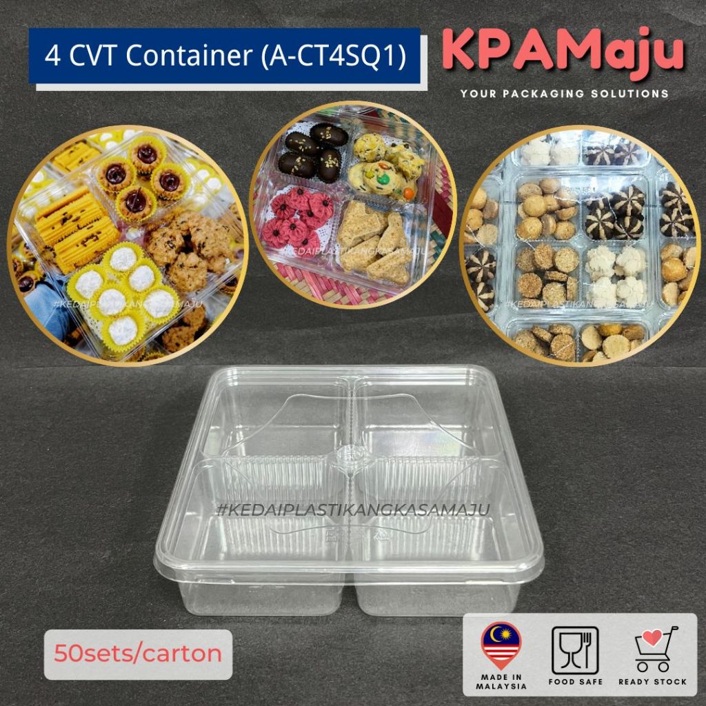[50sets/carton] 4 Cavity Square Container with Lock (A-CT4SQ1) - Bekas ...