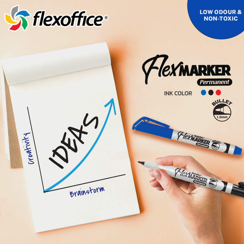 FlexOffice FlexMarker Slim Permanent Marker - Blue/Black/Red (1 Pc) FO ...