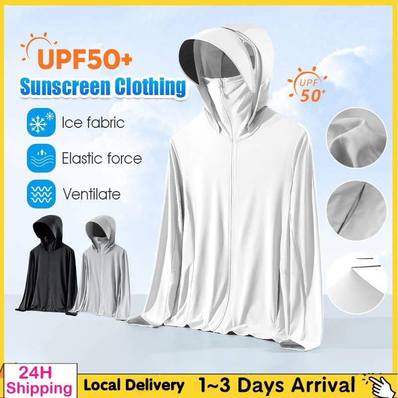 Ice silk sunscreen clothing unisex UPF50+ Sunscreen Clothing with Hat ...