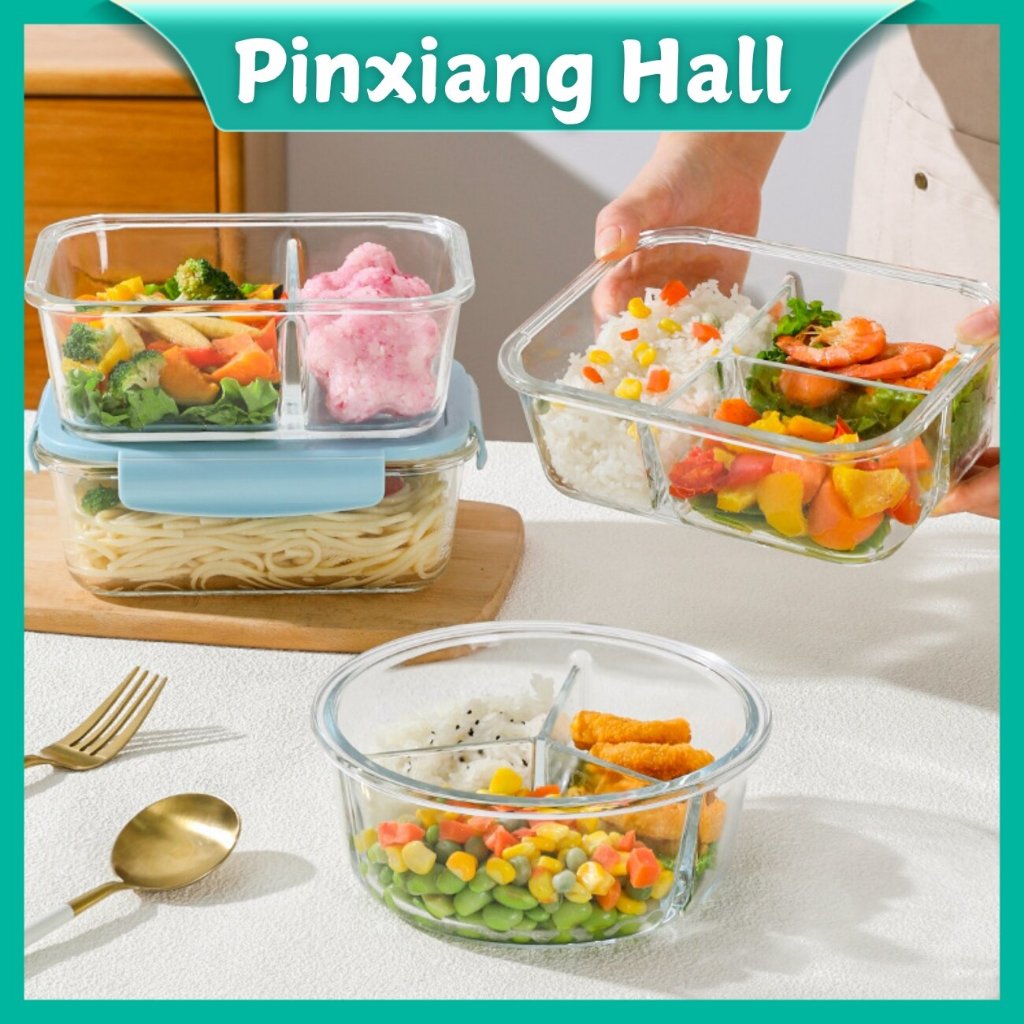 Circle Glass Lunch Box Safe Microwave Fresh Food Contain Bento Lunch ...