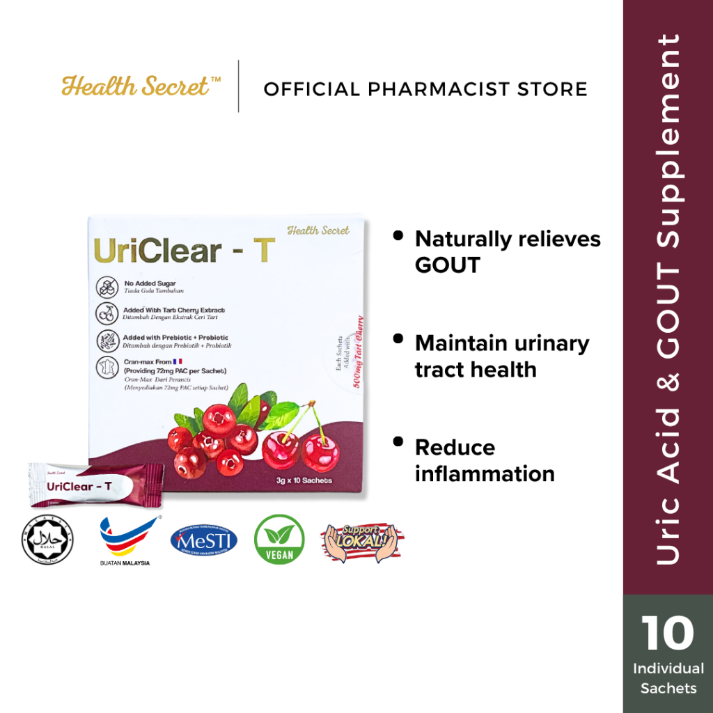 HEALTH SECRET UriClear-T Cranberry Tart Cherry For Gout & Urinary ...
