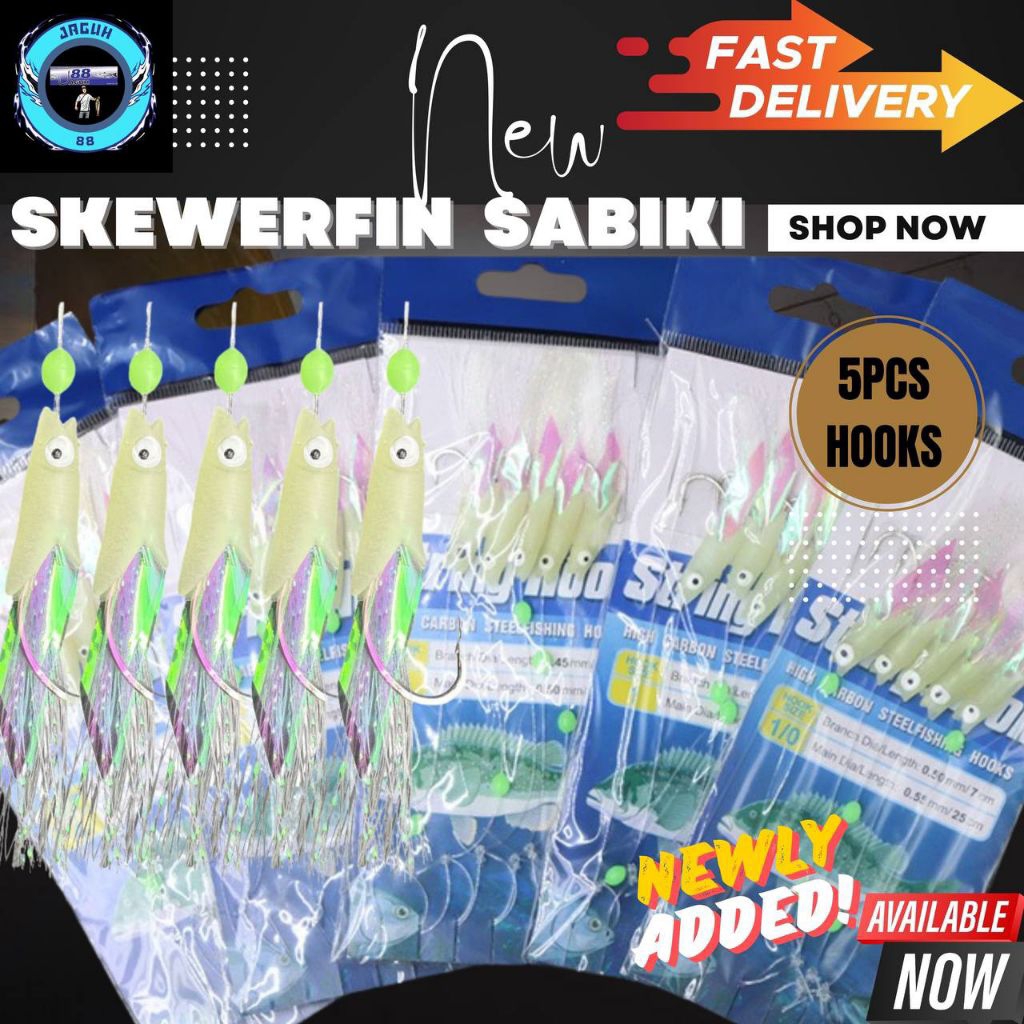 【SKEWERFIN】5PCS HOOK Luminious Sabiki Rig Apollo Hook String Fishing ...
