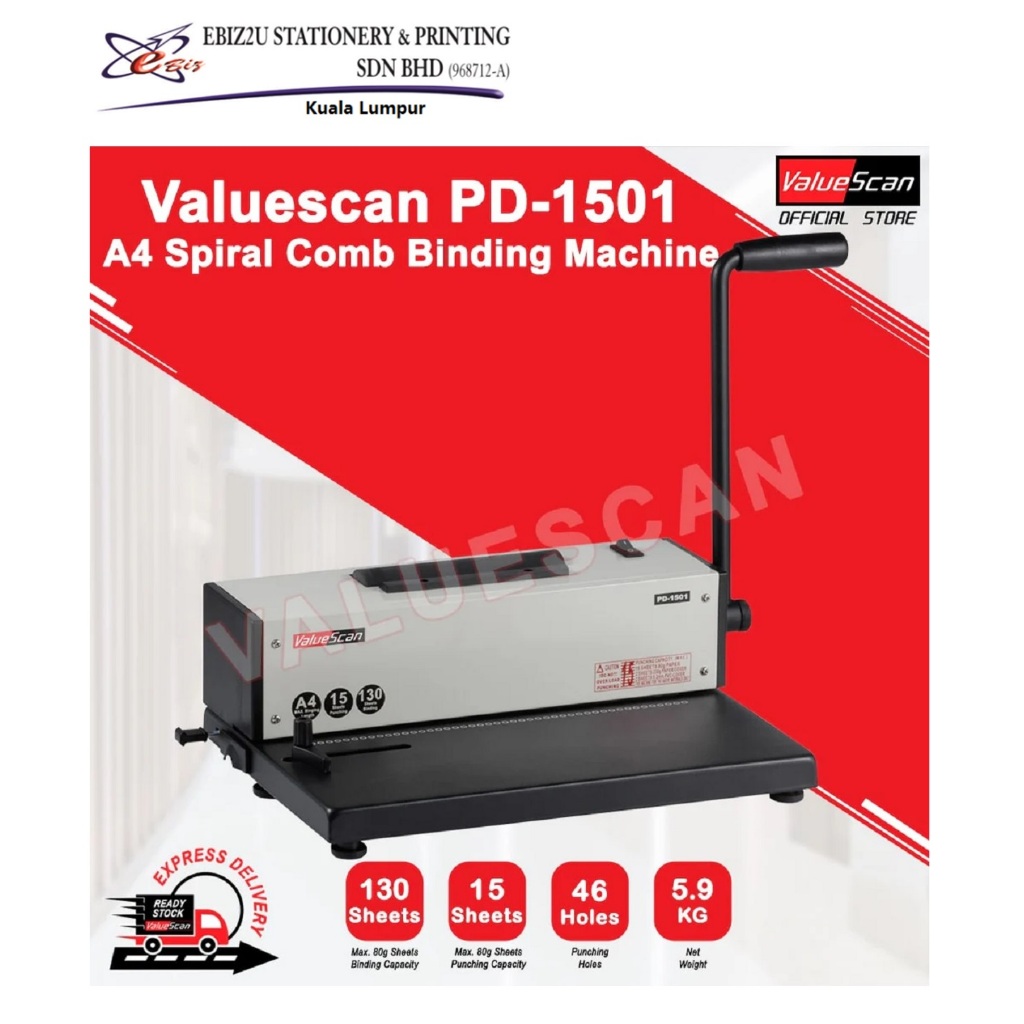 Valuescan PD-1501 A4 Manual Hole Punching & Electric Spiral Coil Binding Machine (Punch- 15 ...