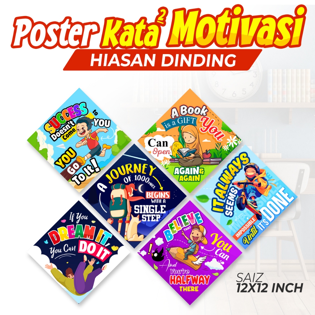 (6pcs set) Motivational Words Poster Wall Decoration | 12x12 Inch ...
