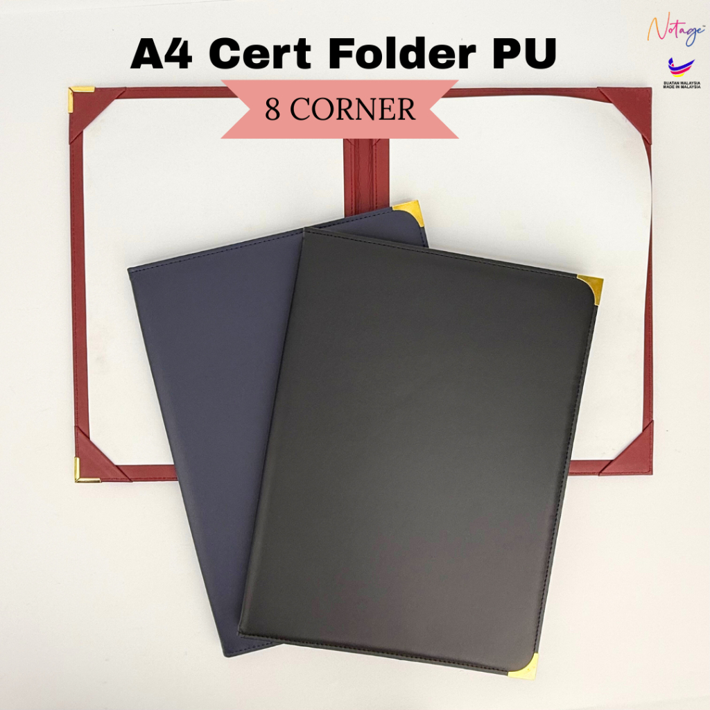 Executive PU Leather 8 Corner 2 Side Certificate Folder A4 Document ...