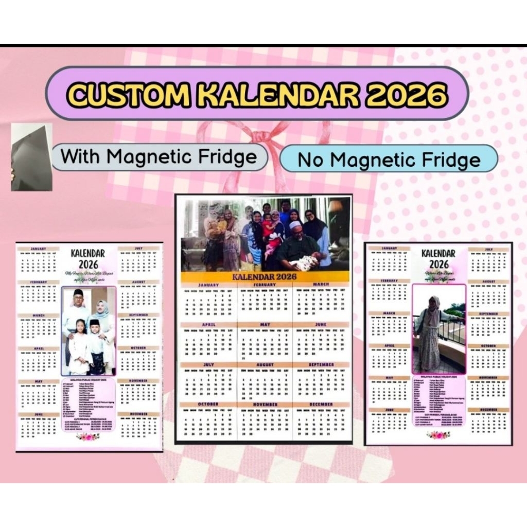KALENDAR 2026 COSTUM A4 SIZE MAGNETIC FRIDGE | Shopee Singapore