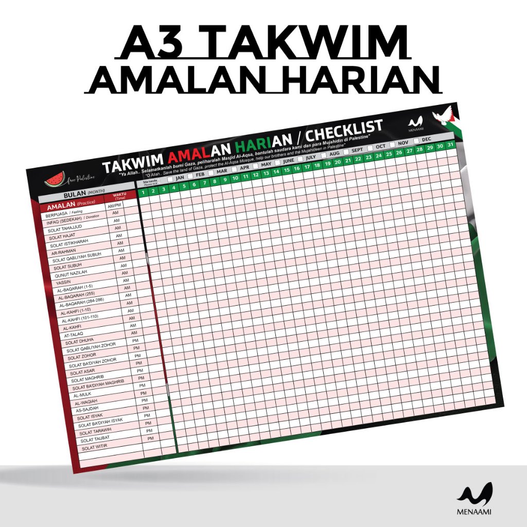 [ MENAAMI ] KALENDAR TAKWIM AMALAN WAJIB & SUNAT HARIAN TAQWIM WALL ...